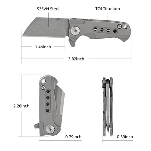 NHDT sw701 Mini Titanium Handle Steel Blade Folding Pocket Flipper Knife,Ultra Small EDC Tiny 2.18 Inchs hang on a keychain, frame lock knife Camping Tool Outdoor Activities