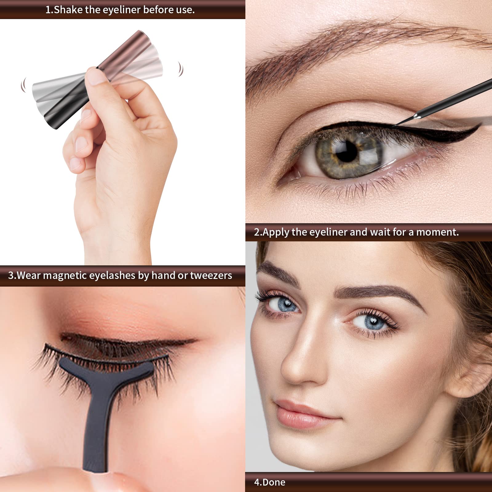 Magnetic Eyelashes Kit, Magnetic Lashes Natural Look, 3D Reusable Magnetic Eyelashes with Eyeliner, False Eyelashes with 2 Tubes of Eyeliner & Tweezers - Easy to Use