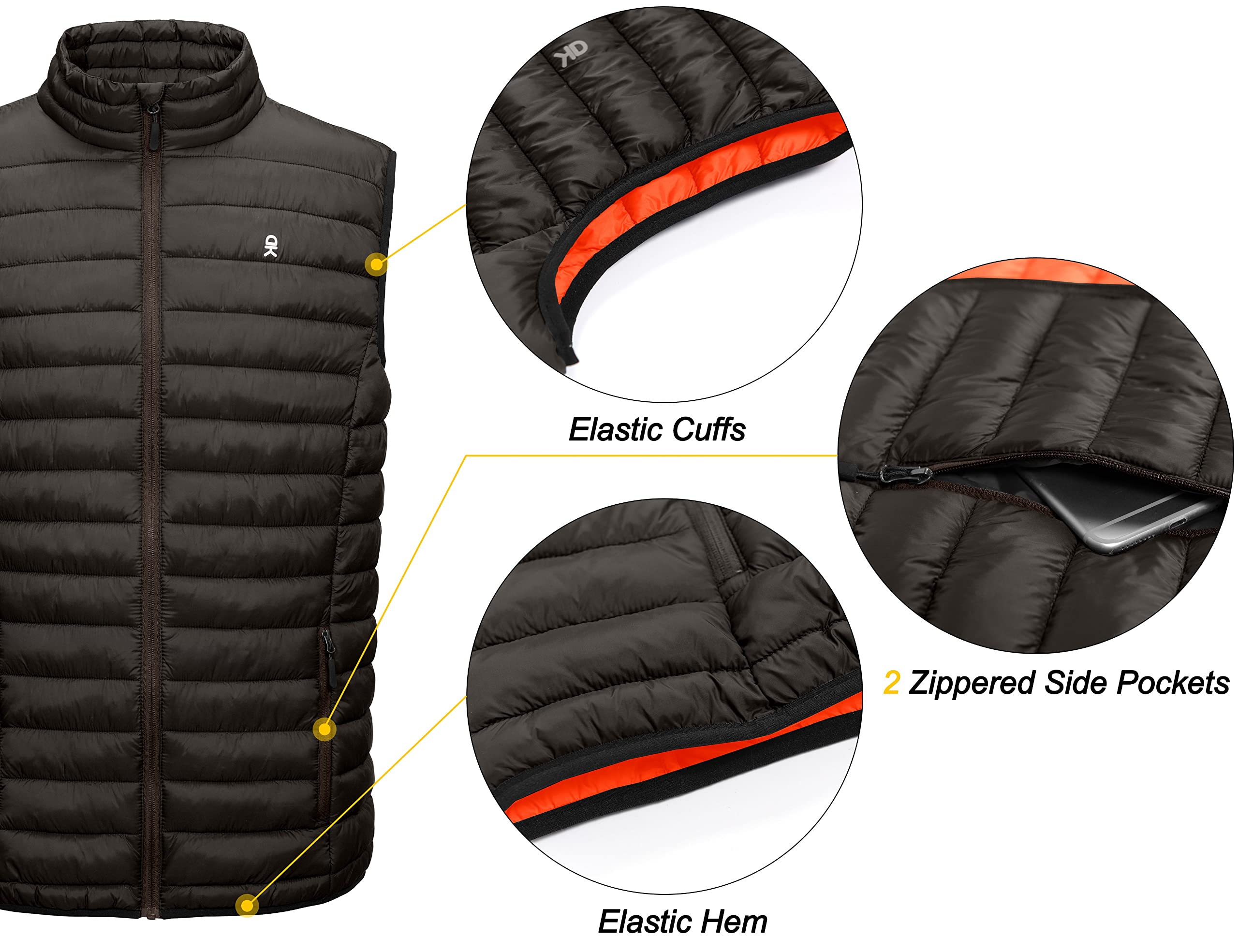 Little Donkey Andy Men's Lightweight Puffer Vest Warm Thermal Sleeveless Jacket for Golf Casual Travel Slate Brown L