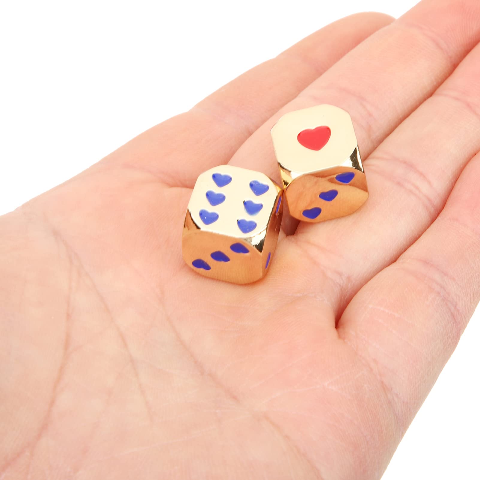 NUOBESTY 5Pcs Metal Dice Toys, Decorative Dice with Heart Dots Board Games Dice Games Party Props and Classroom Supplies