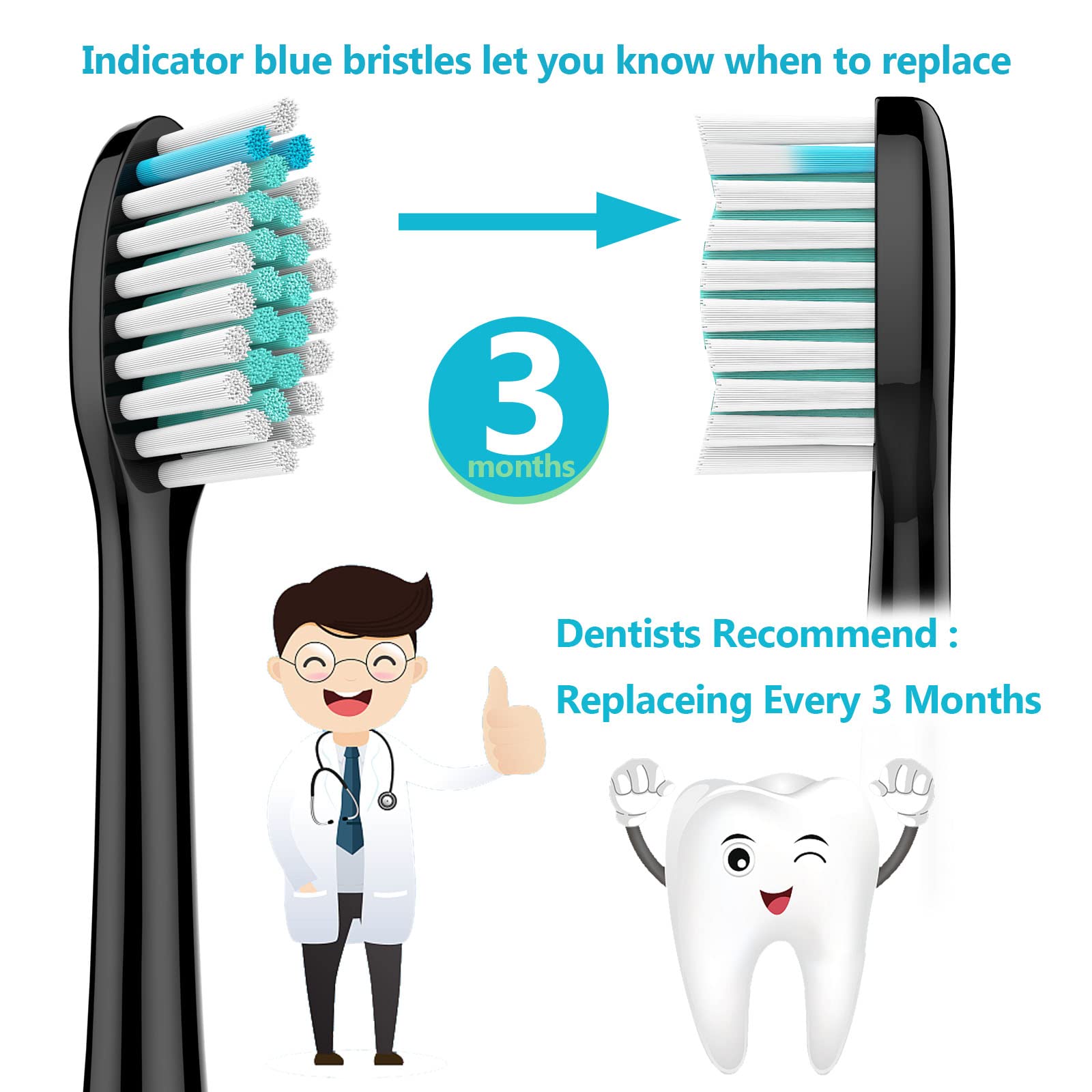 Replacement Toothbrush Heads Compatible with Philips Sonicare, 8 Brush Heads (3rd Gen, 2023 Release) (Black)
