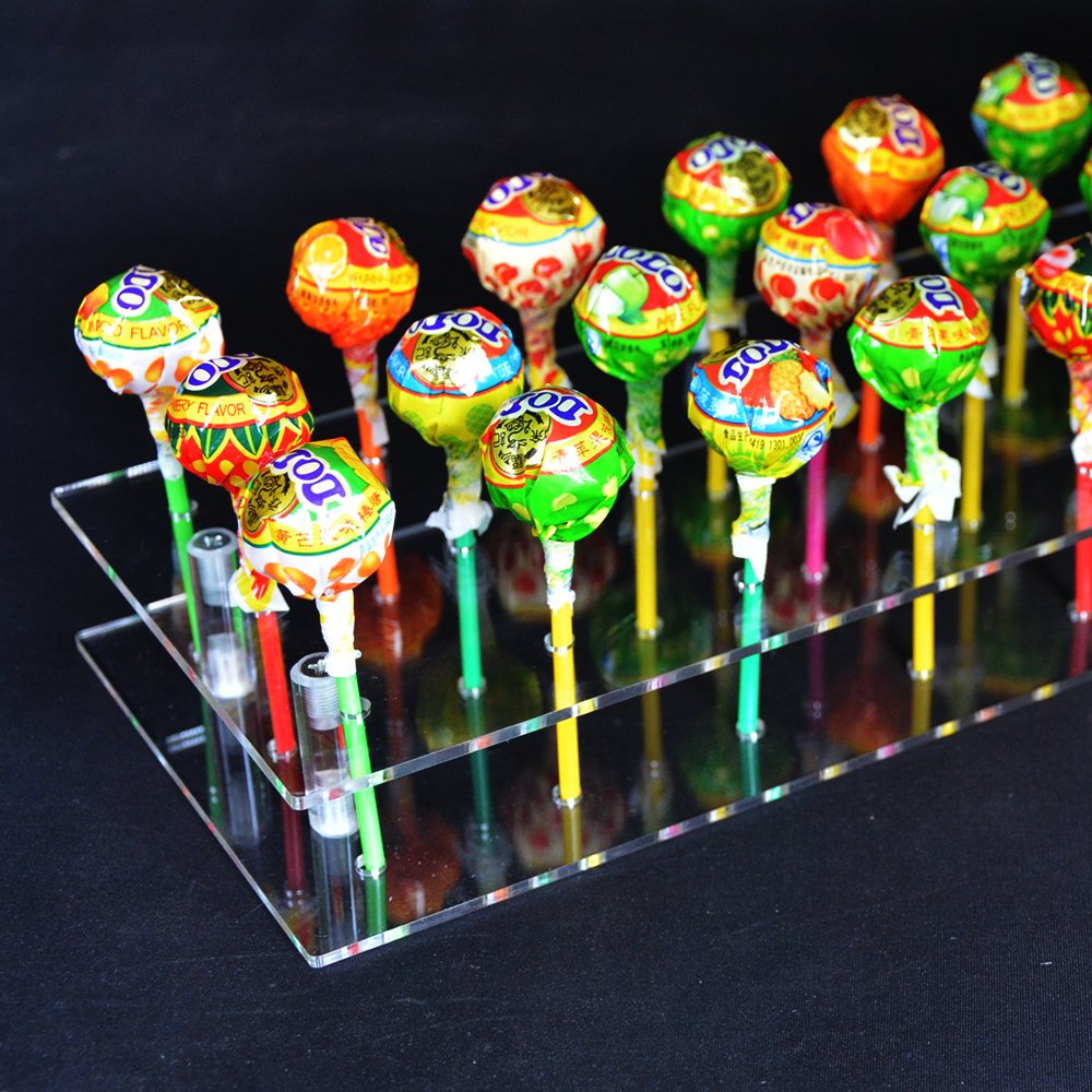 MENGCORE 21 Hole Acrylic Cake Pop Lollipop Clear Pink Display Stand Server Decoration Display Stand Holder Base Shelf (21 Hole)