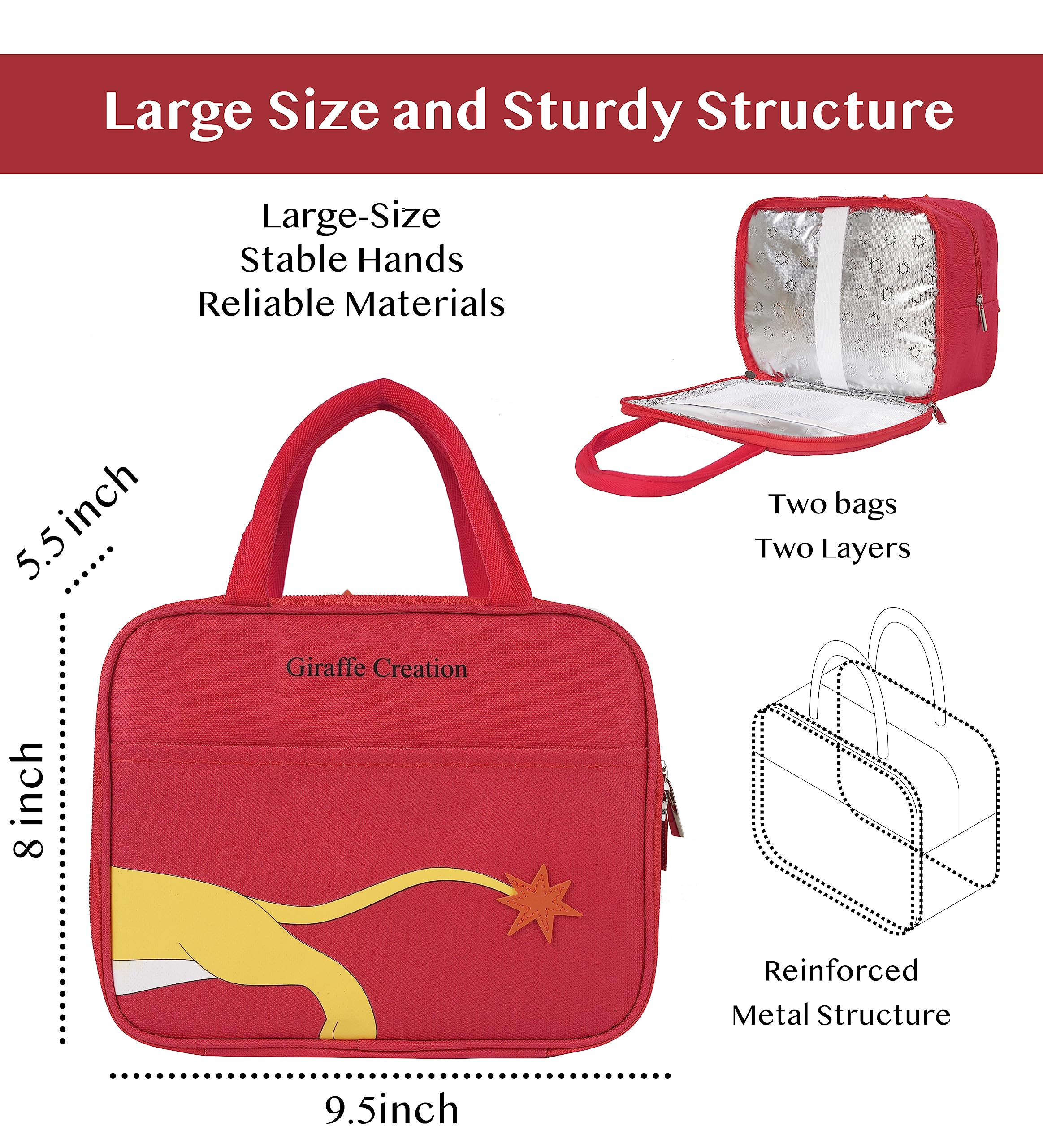 Insulated Lunch Box Bag for Kids, Reusable Durable Lightweight Lunch Bag for Girls Boys, Keep Food Cold/Warm, Lion
