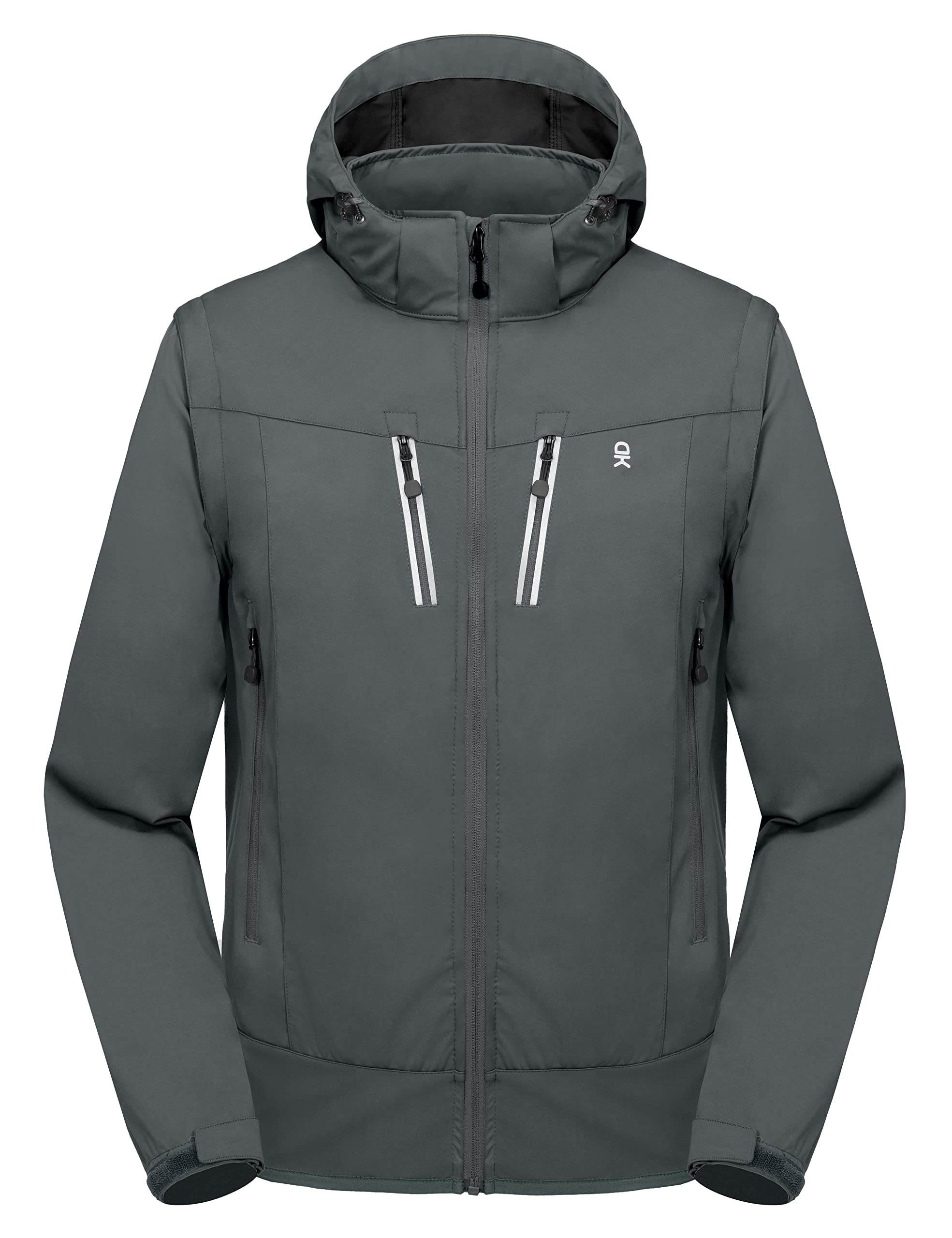 Little Donkey Andy Men's Lightweight Softshell Jackets with Detachable Hood and Sleeves Grey Large