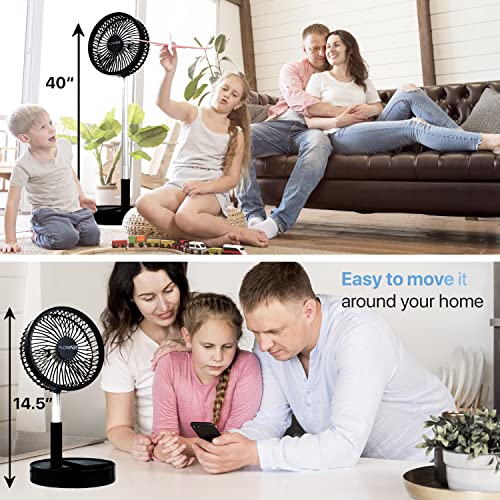 USB Rechargeable Battery Operated Fan for Home β Adjustable Standing Fan with Adjustable Height β 8-inch Portable Wireless Foldable Rotating Travel Fan β Foldaway Fan for Desk, Table, Office, Bedroom