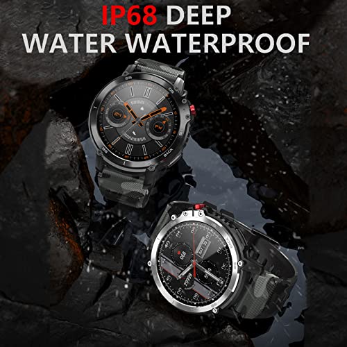 RollsTimi Men's Smartwatch 1.6" HD Touchscreen with Bluetooth Calling Fitness Tracker Heart Rate Pedometer Watch 24 Sport Modes, 3ATM Outdoor Waterproof Watch Android iOS