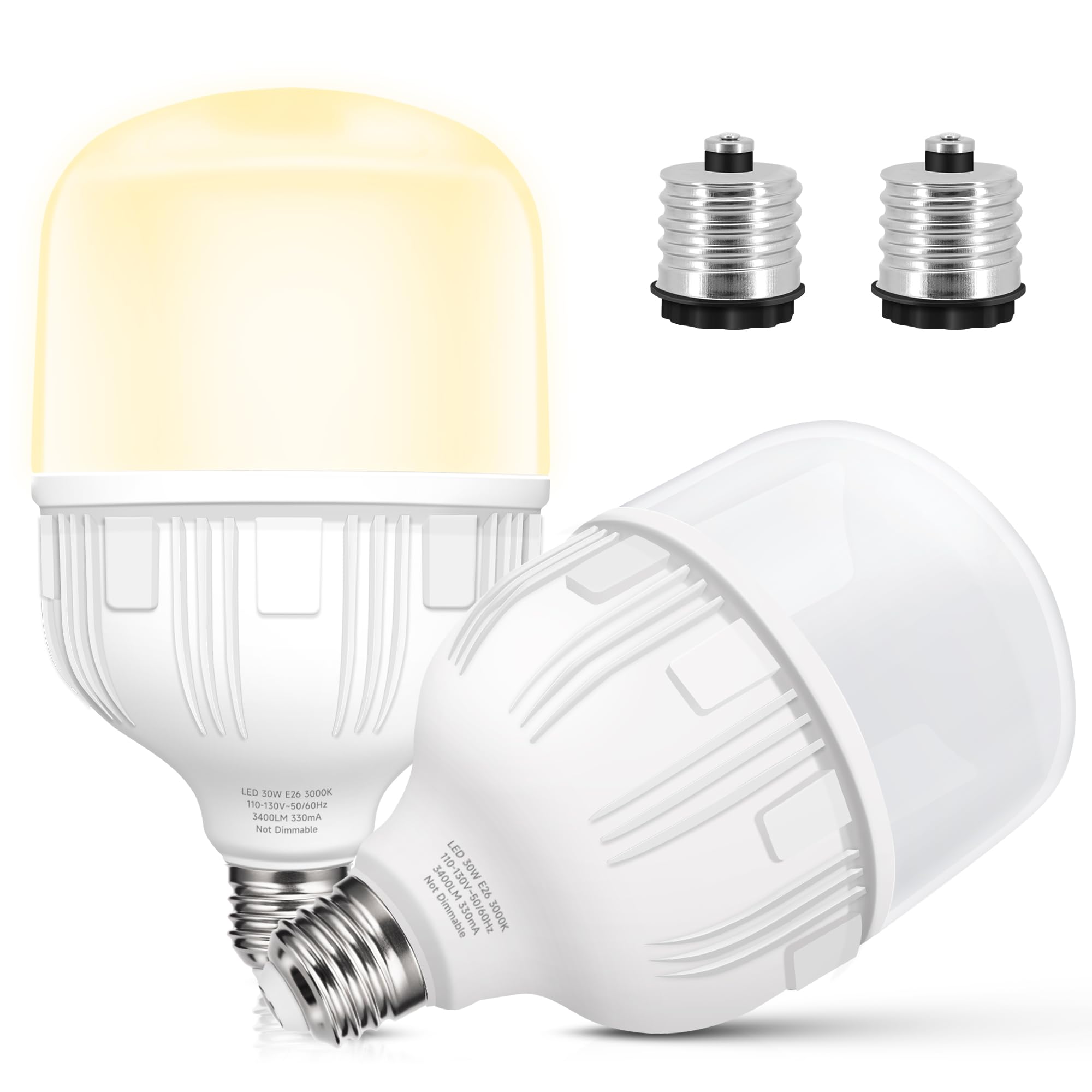 UNILAMP Super Bright LED Light Bulb, 200-300watt Light Bulb Equivalent, 30W Garage Light Bulb, 3400LM, 5000K Daylight, E26 LED Light Bulb with E39 Adapter, for Warehouse Factory Backyard, 2 Pack