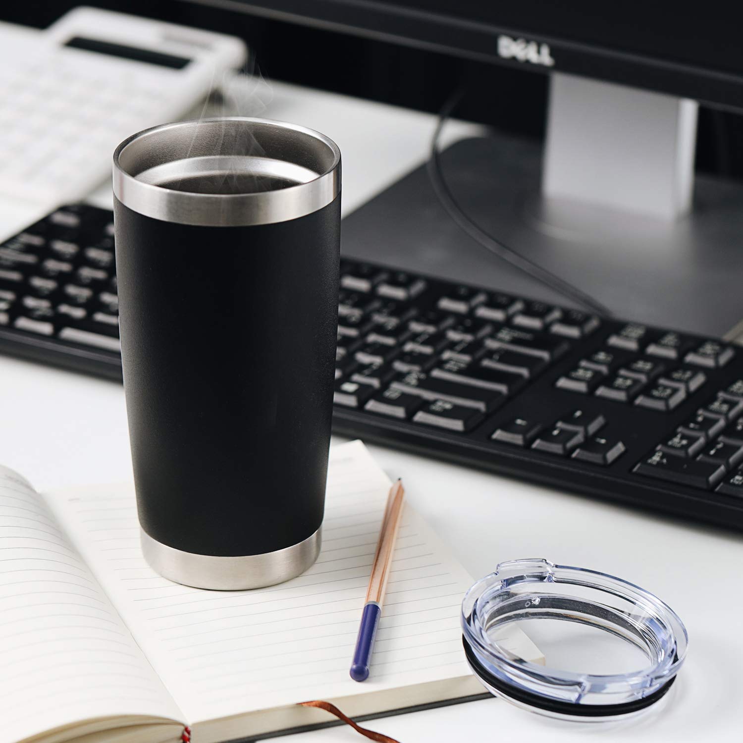 MEWAY 20oz Tumbler Cup Double Wall Vacuum Insulated Travel Mug Bulk, Stainless Steel Tumblers with Lid and Straw, Durable Powder Coated Coffee Cups for Cold & Hot Drinks (Black, 1)