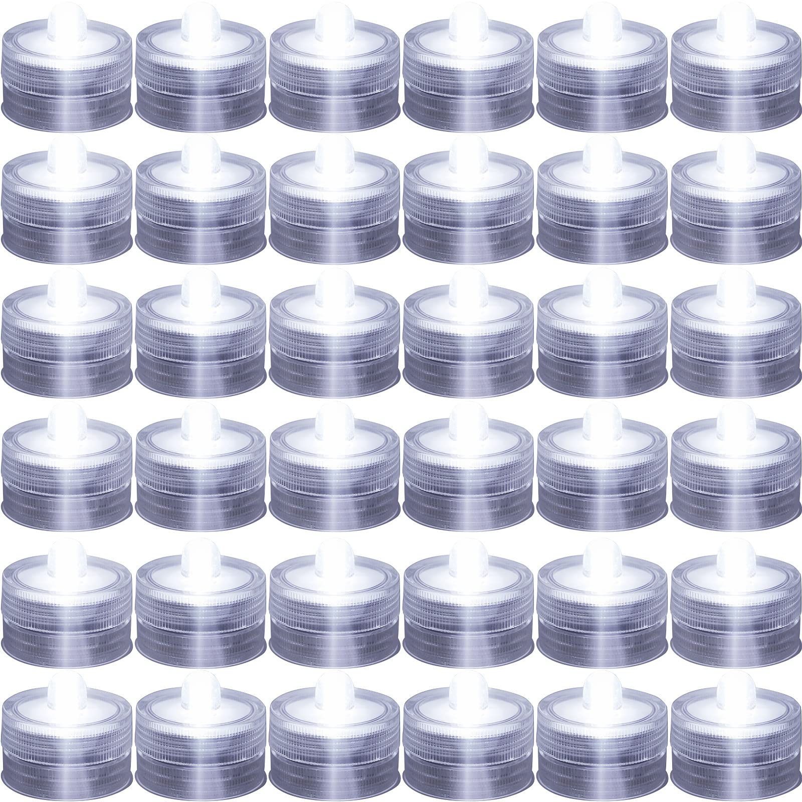 Mudder 36 Pieces Submersible LED Lights Waterproof Battery Operated Flameless LED Floral Tea Light for Party Wedding (White Light)