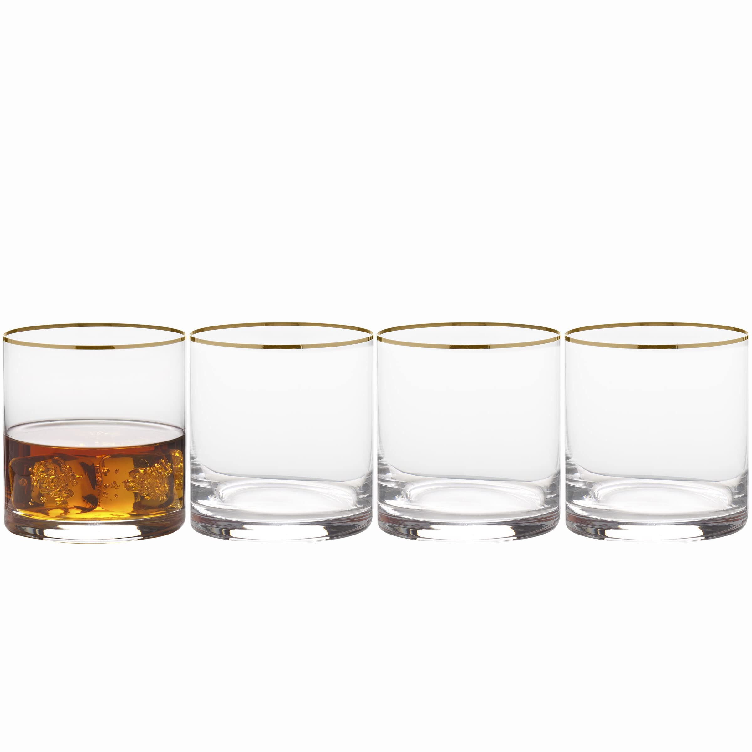 Mikasa Julie Gold Set of 4 Double Old Fashioned Rocks Glass, 15-Ounce, Clear
