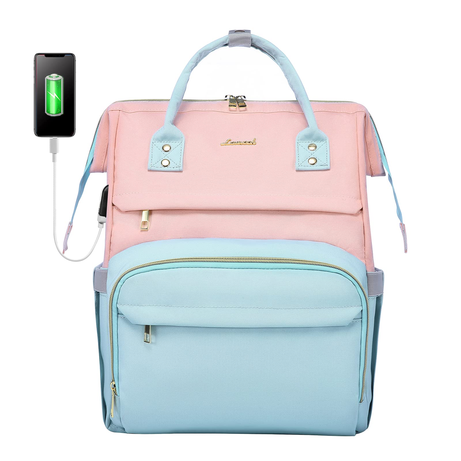 LOVEVOOK Laptop Backpack for Women Fashion Business Computer Backpacks Travel Bags Purse Doctor Nurse Work Backpack with USB Port, Fits 15.6-Inch Laptop Pink-Sky Blue