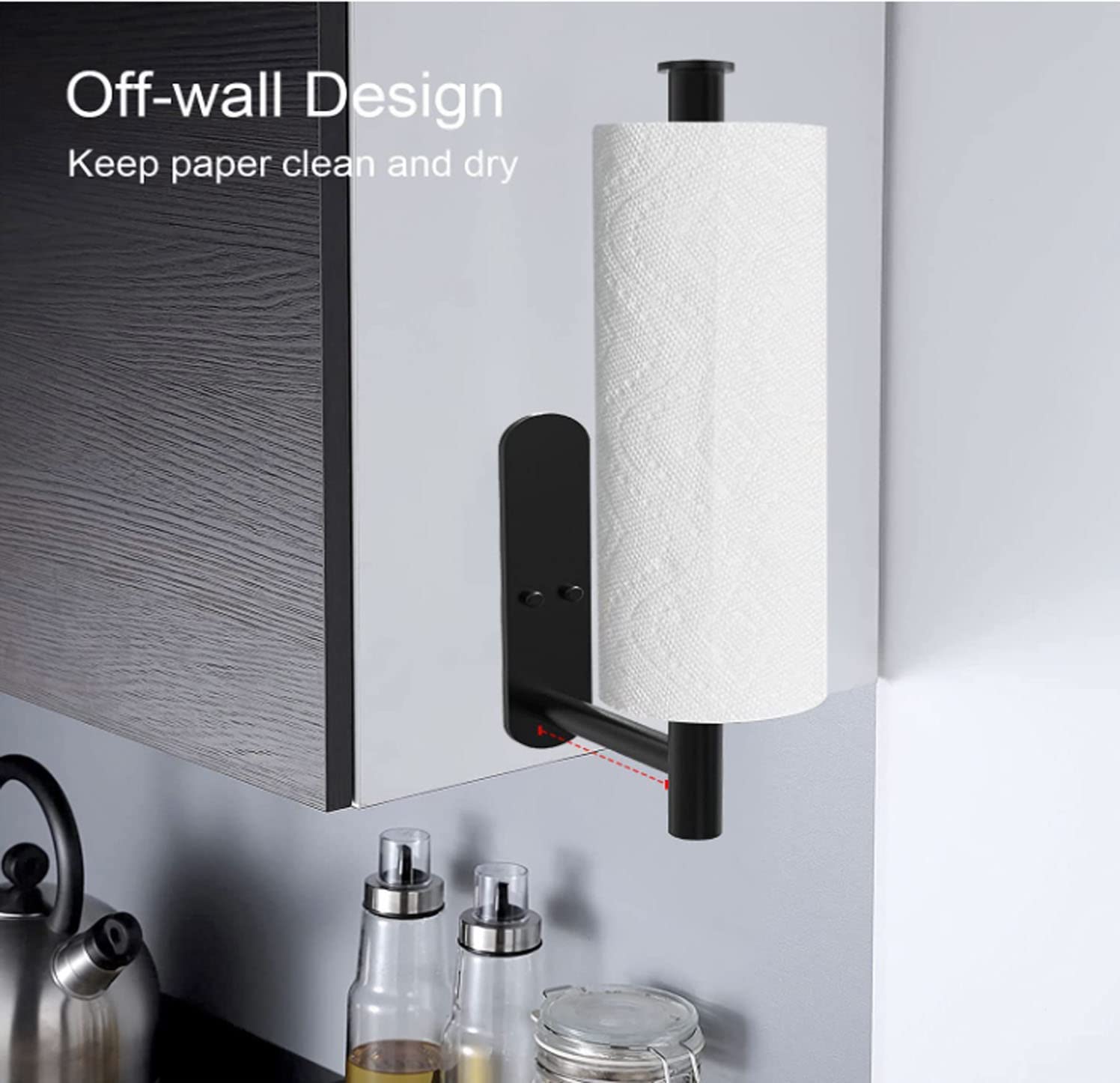 Paper Towel Holder, SUS304 Stainless Steel Paper Towel Holder Under Cabinet, Self Adhesive and Drilling for Kitchen, Counter, Cabinet, Bathroom