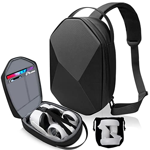 Men's Carrying Case for Oculus Quest 2 | Meta Quest 2, Hard Carrying Bag for Oculus Quest 2 VR Headset and Grips Shoulder Chest Backpack for Oculus Quest 2 and Elite Strap with Storage Bags