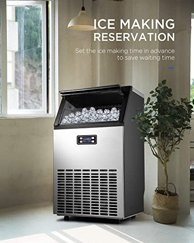 Northair Commercial Ice Maker, Built-In Stainless Steel Ice Machine, 100LBS/24H, Free-Standing Design for Party Gathering, Restaurant, Bar, Coffee Shop w/Ice Shovel, Hose