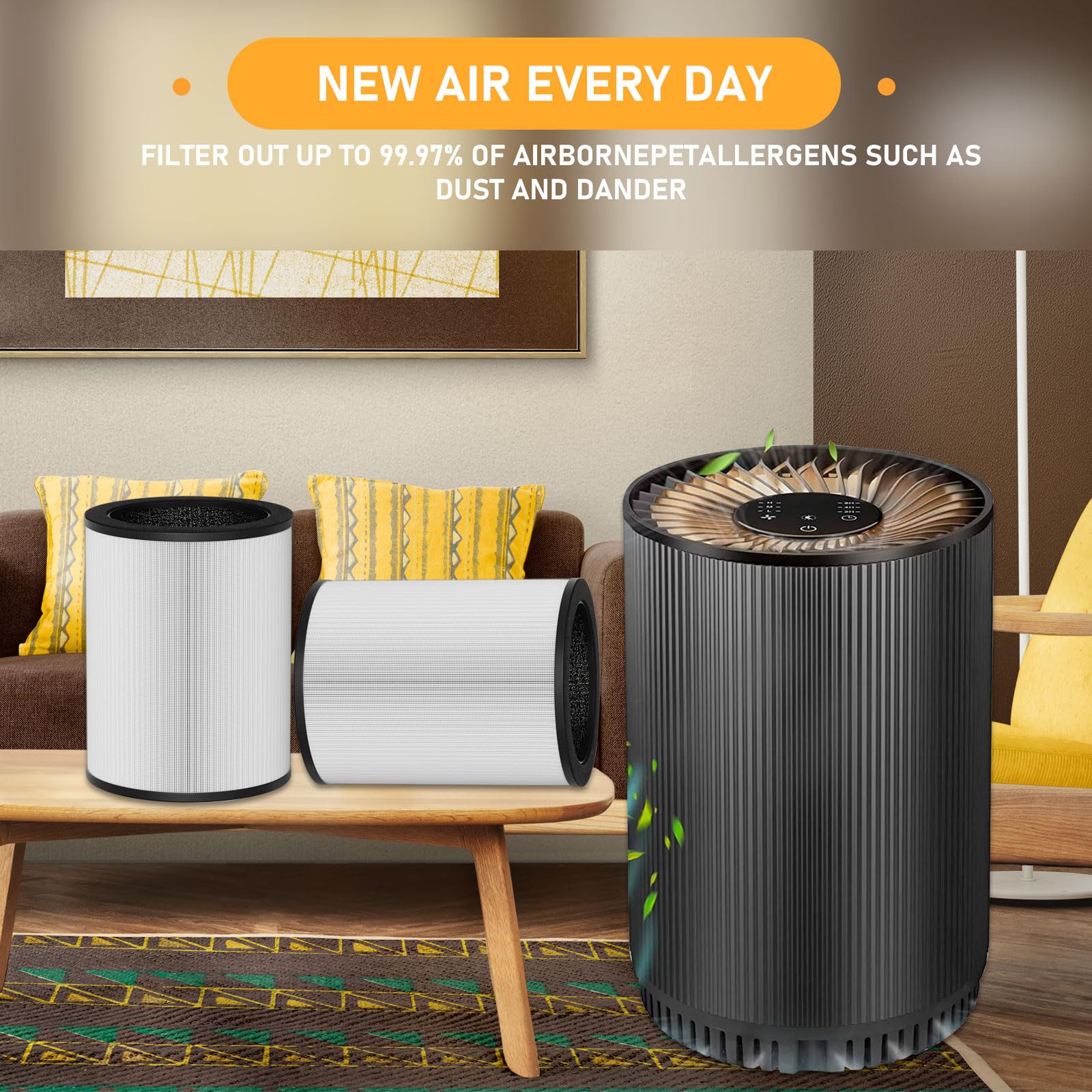 KJ80 HEPA Filter Replacement Compatible with Druiap KJ80 Air Cleaner Purifier, Compared to part# AF3080, 3-in-1 True HEPA Filters, 2 Pack