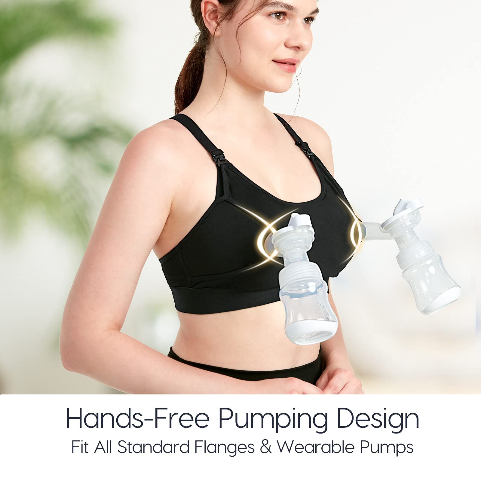 Lupantte Hands Free Pumping Bra, Breast Pump Bra, Adjustable Breastfeeding Nursing Bra for Holding Breast Pumps Like Spectra, Lansinoh, Philips Avent, Ameda, Bellababy,etc. (Medium, Black)
