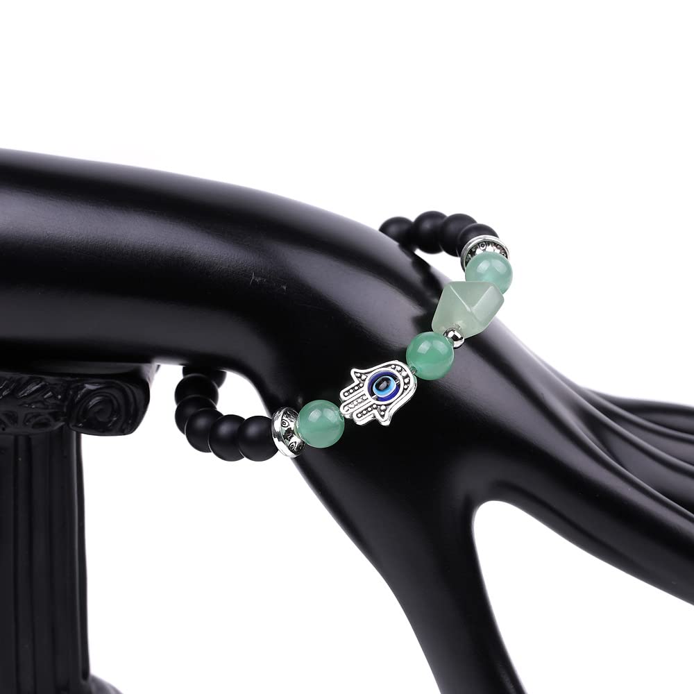 Lmcheny Natural Healing Crystal Stretch Beaded Bracelet, Evil Eye Pyramid Chakra Bracelet Healing Stone Handmade Bracelet for Women (Obsidian)
