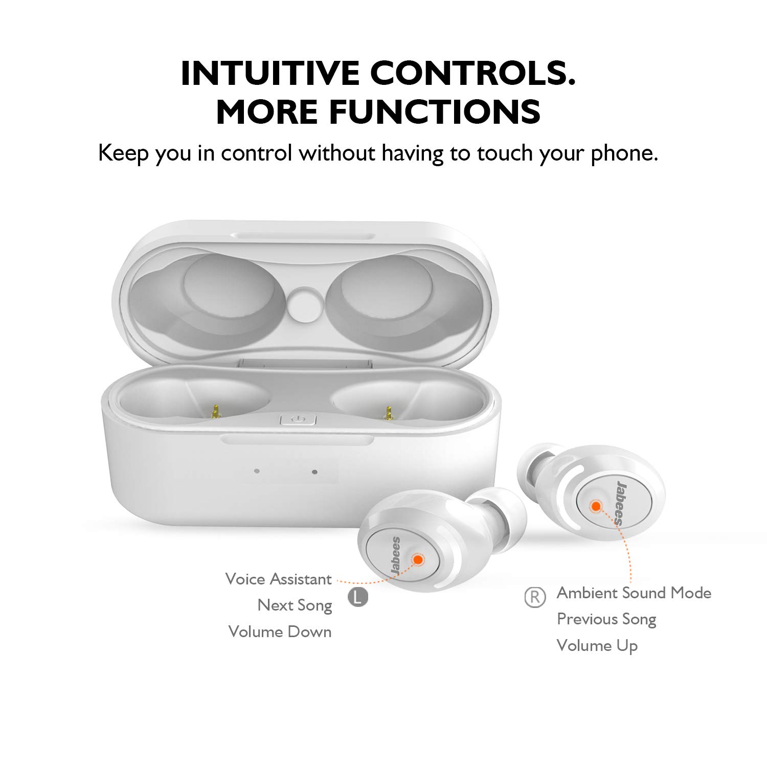 Jabees True Wireless Earbuds, Firefly Pro Sweatproof IPX5 Sport Earphones w/Intelligent Power Switch System,18 Hours Music,Qi-Enabled Wireless Charging Transparency Mode Compatible w/iPhone 11