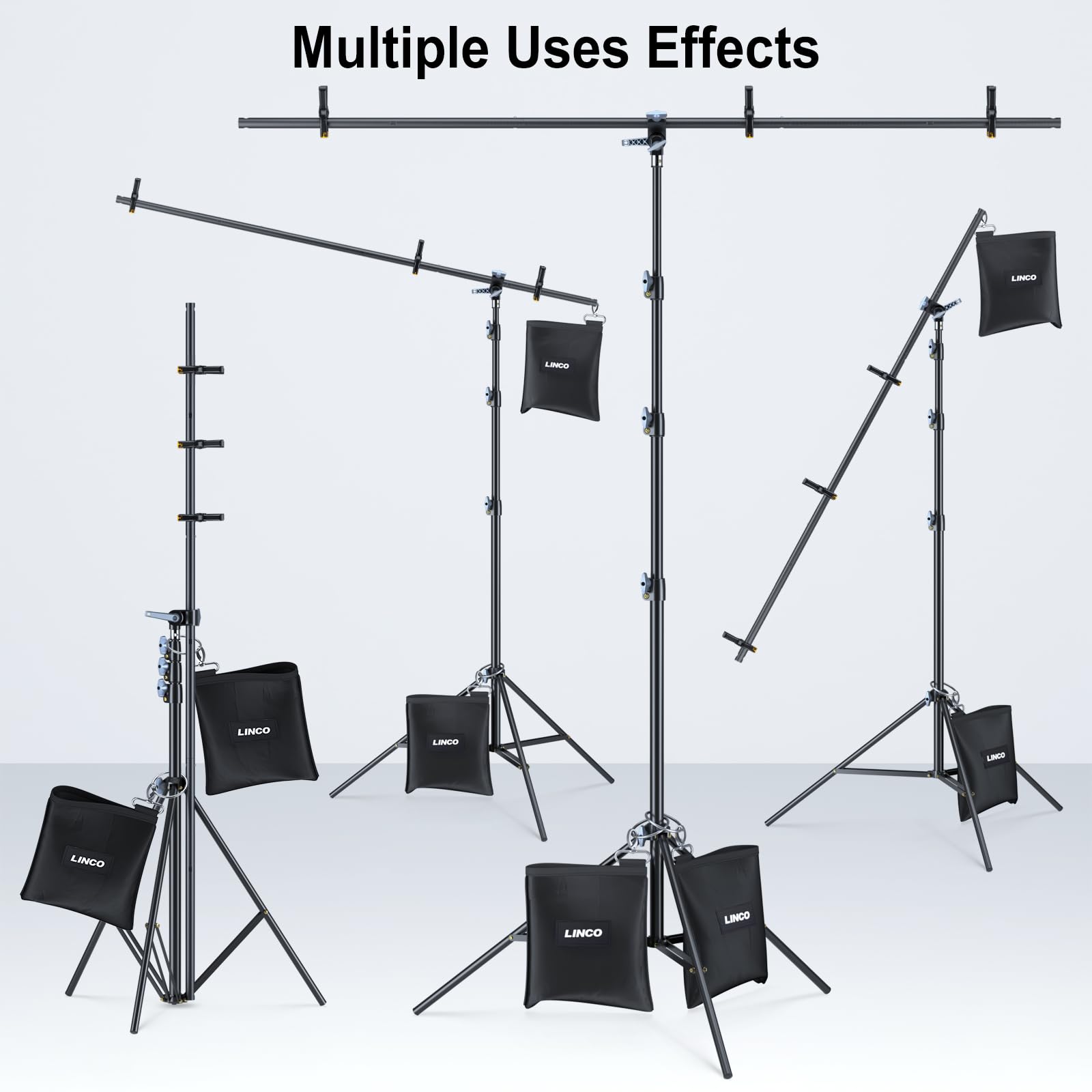 LINCO Lincostore T-Shape Portable Background Backdrop Support Stand Kit 6.7ft Wide 9.5ft Tall Adjustable Photo Backdrop Stand with 3 Clamps