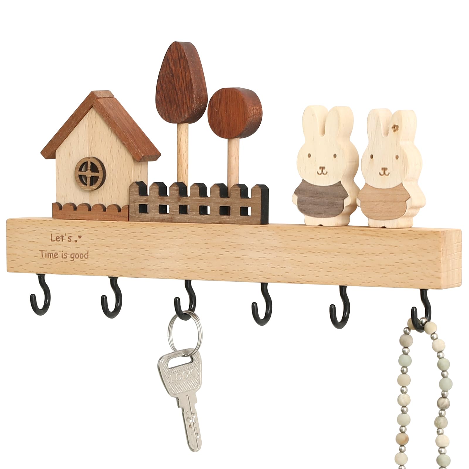 WUETOAYA Key Holder with Shelf for Wall, Key Organizer Wall Mount with Hooks, Rustic Wooden Home Decoration for Entryway, Living Room, Bedroom, Cute Key Holder with Shelf.