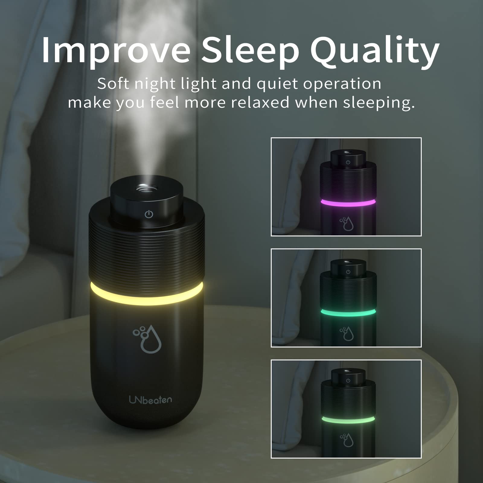Portable Mini Humidifier, UNbeaten Small Colorful Night Light USB Desk Humidifier for Plants Baby Bedroom Car Office Home,Two Spray Modes,Super Quiet
