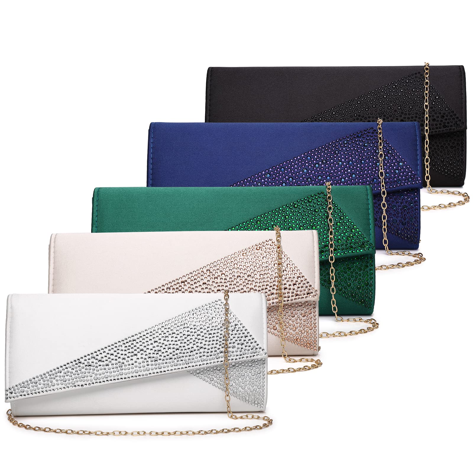 Labair Clutch Purses for Women Satin Rhinestone Evening Bag Wedding Formal Bridal Clutch.