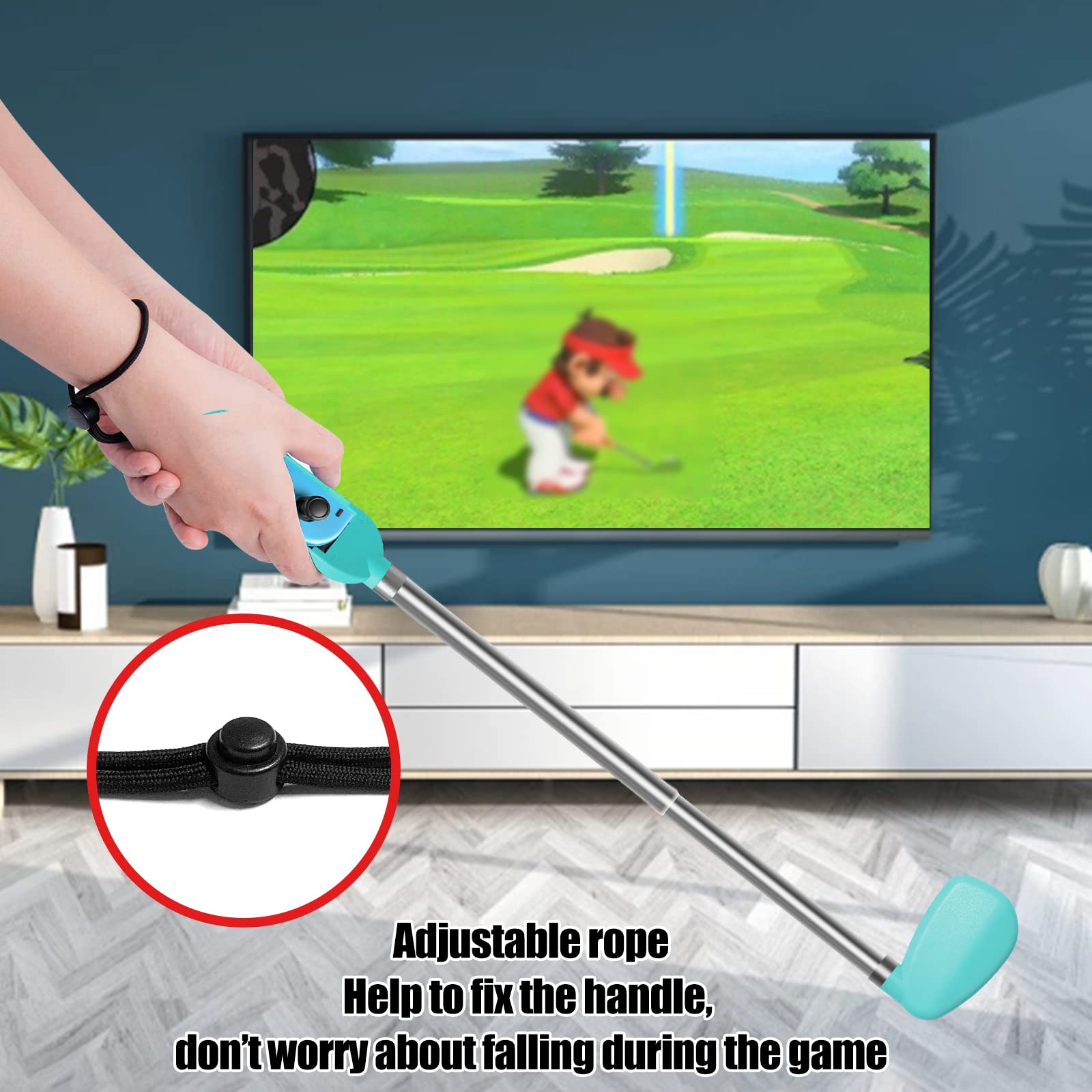 lelinker 2Pack Golf Club for Mario Golf Switch Game Sports Accessories, Golf Switch Game Sports Accessories 4 Lengths Adjustable Grip with Wrist Strap for Mario Golf Switch Sports(Blue/Pink)