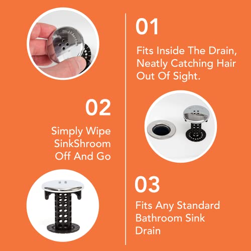 SinkShroom Chrome Edition Revolutionary Bathroom Sink Drain Protector Hair Catcher, Strainer, Snare, Black