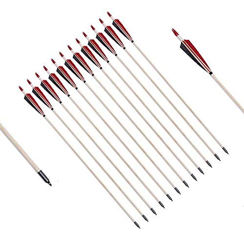 PG1ARCHERY Archery Traditional Wooden Arrows 26-32INCH Hunting Arrows with Field Points for Longbow Recurve and Horse Bow Archery Targeting Practice 12(Pack) (32 INCH)