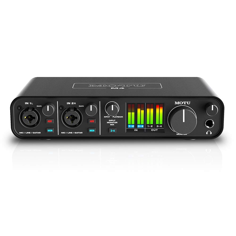 MOTU M4 Desktop 4x4 USB Type-C Audio-MIDI Interface Bundle with Audio-Technica AT2020 Condenser Microphone and 20' XLR-XLR Cable