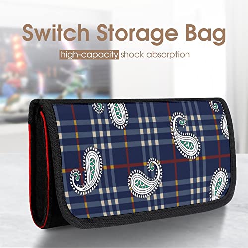 Paisley on Navy Stripe Carrying Case Storage Holder Bag Printed Handbag for Switch Console Game and Slots Cards Accessories