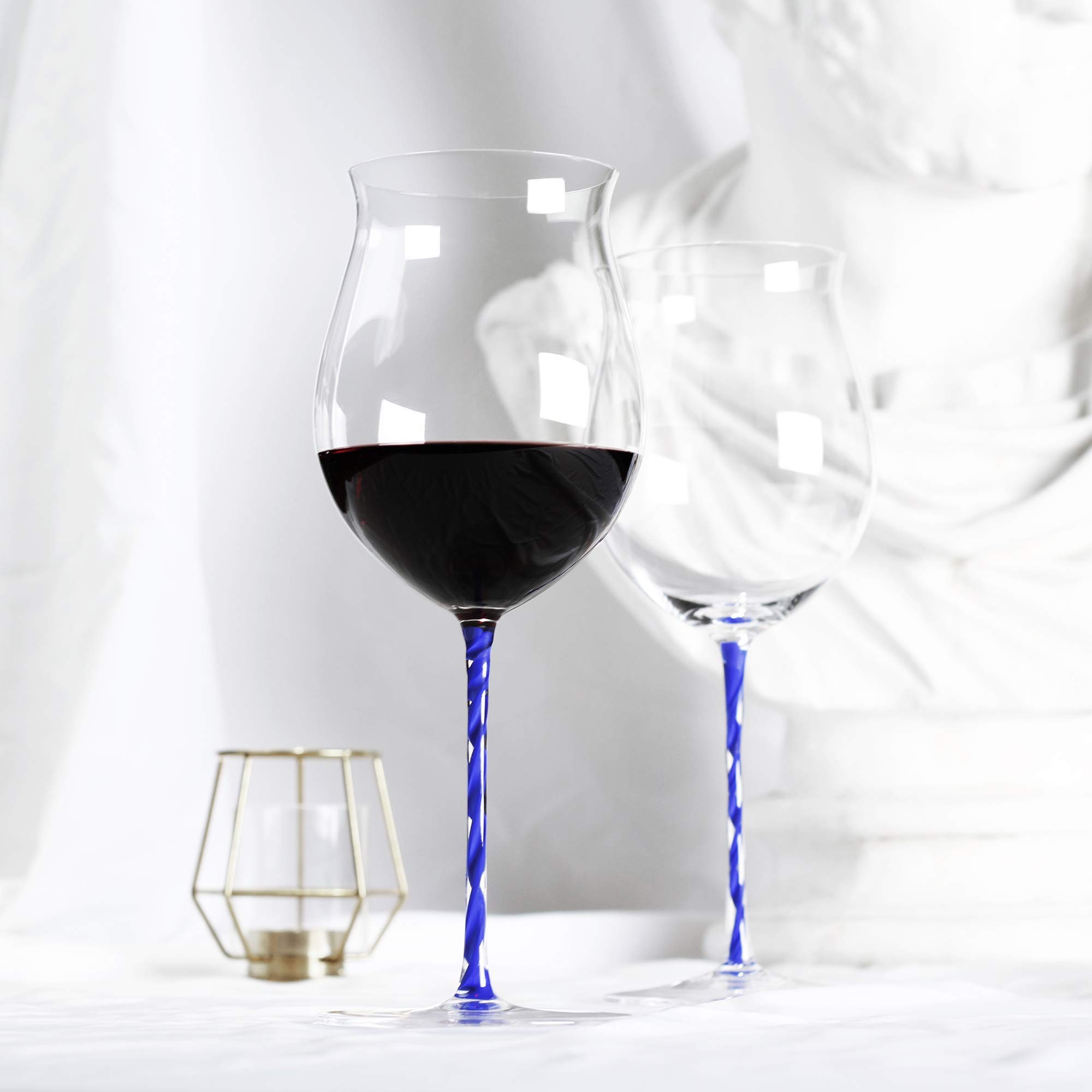LUXU Wine Glasses(32oz) with Long Blue Stem & Clear Base,Luxury Crystal Red & White Wine Glasses Set of 2, Hand Blown,New World Designed Goblet in Premium Box,Perfect idea for Wine Lovers