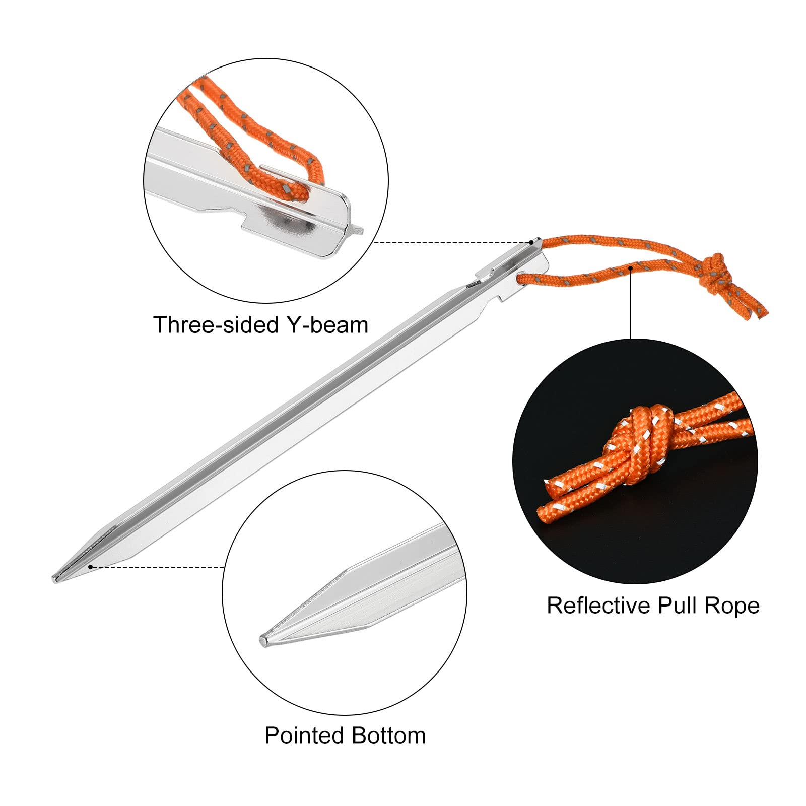MECCANIXITY Camping Lightweight Tent Stakes Kit, 10Pcs Y-Beam Aluminum Ground Pegs, Plastic Hammer, Nail Puller and Storage Bag, Silver Tone 1 Set
