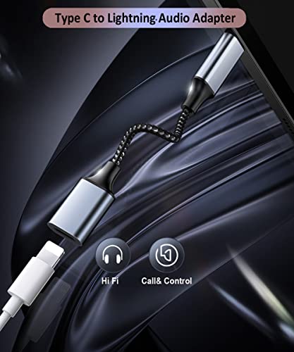 USB C to Lightning Audio Adapter Cable, USB Type C Male to Lightning Female Headphones Cable Converter Fit with iPad Pro 2020/2021, Galaxy S23 S22 S21, Pixel 7 6 5XL 4XL 3, MacBook (Not for Charging)