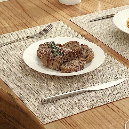 Leetaltree Beige Placemats Set of 4 - Heat Resistant Non-Slip Place mats for Dining Table, Washable Durable PVC Vinyl Woven Table Mats(Beige, 4)