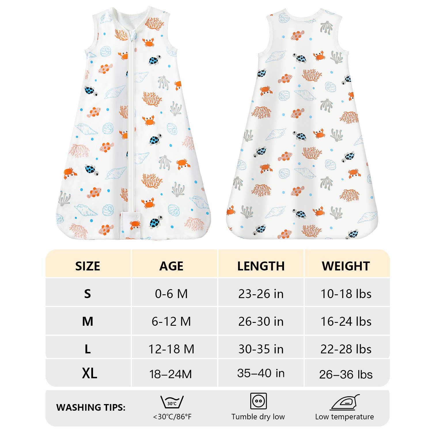 Mosebears Sleep Sack Baby Wearable Blanket with 2-Way Zipper,0.5 TOG Cotton Sleep Sack Unisex (2 Pack, XL(18-24 Months))