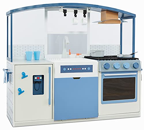Little Tikes Wood Chef's Play Kitchen with Realistic Lights Sounds, 20+ Interactive Accessories Set, Dual-Sided White & Blue Wooden Play Kitchen- Gift for Kids Girls Boys, Pretend Toy for Ages 3 4 5+