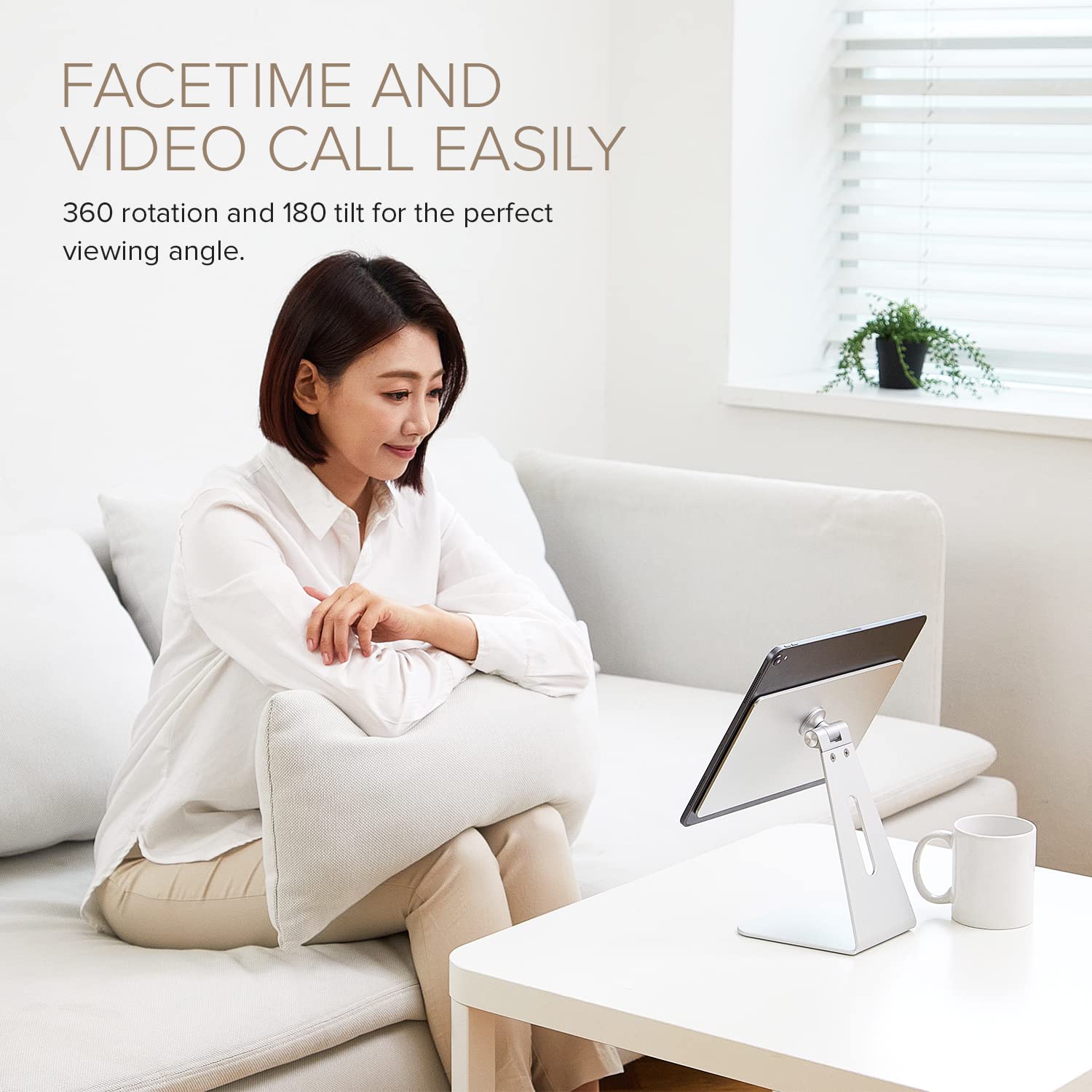 POUT E11 - Magnetic iPad Stand - Adjustable 360° Rotation Landscape/Portrait Portable Holder - Compatible w/Apple iPad Pro 12.9" 3rd/4th/5th/6th Gen