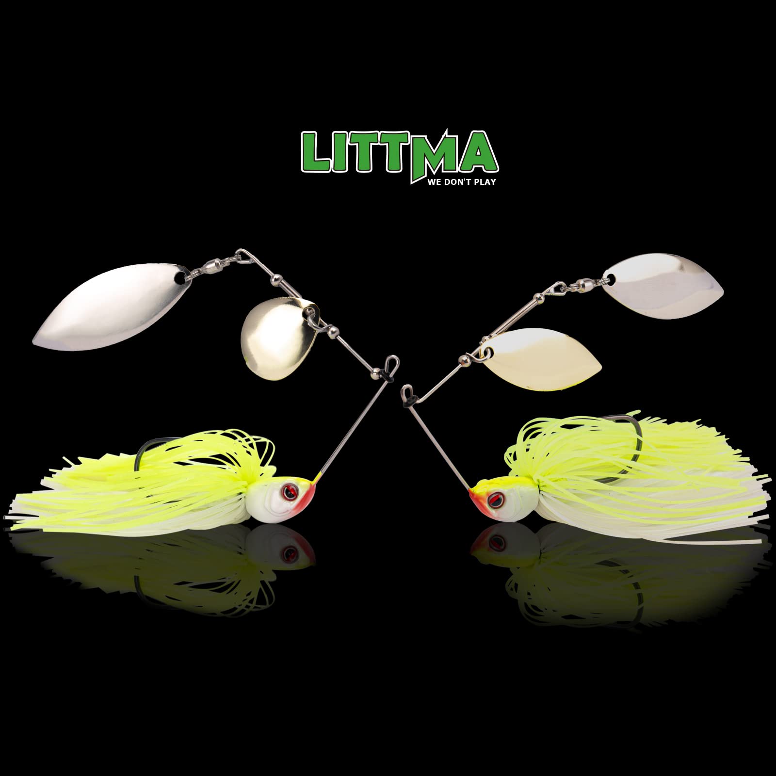 LITTMA Spinner Baits Kit 2pcs/4pcs for Bass Fishing Lures Double Blade Spinnerbaits Willow Lure Cebos para Bass, Gold, 3/8oz