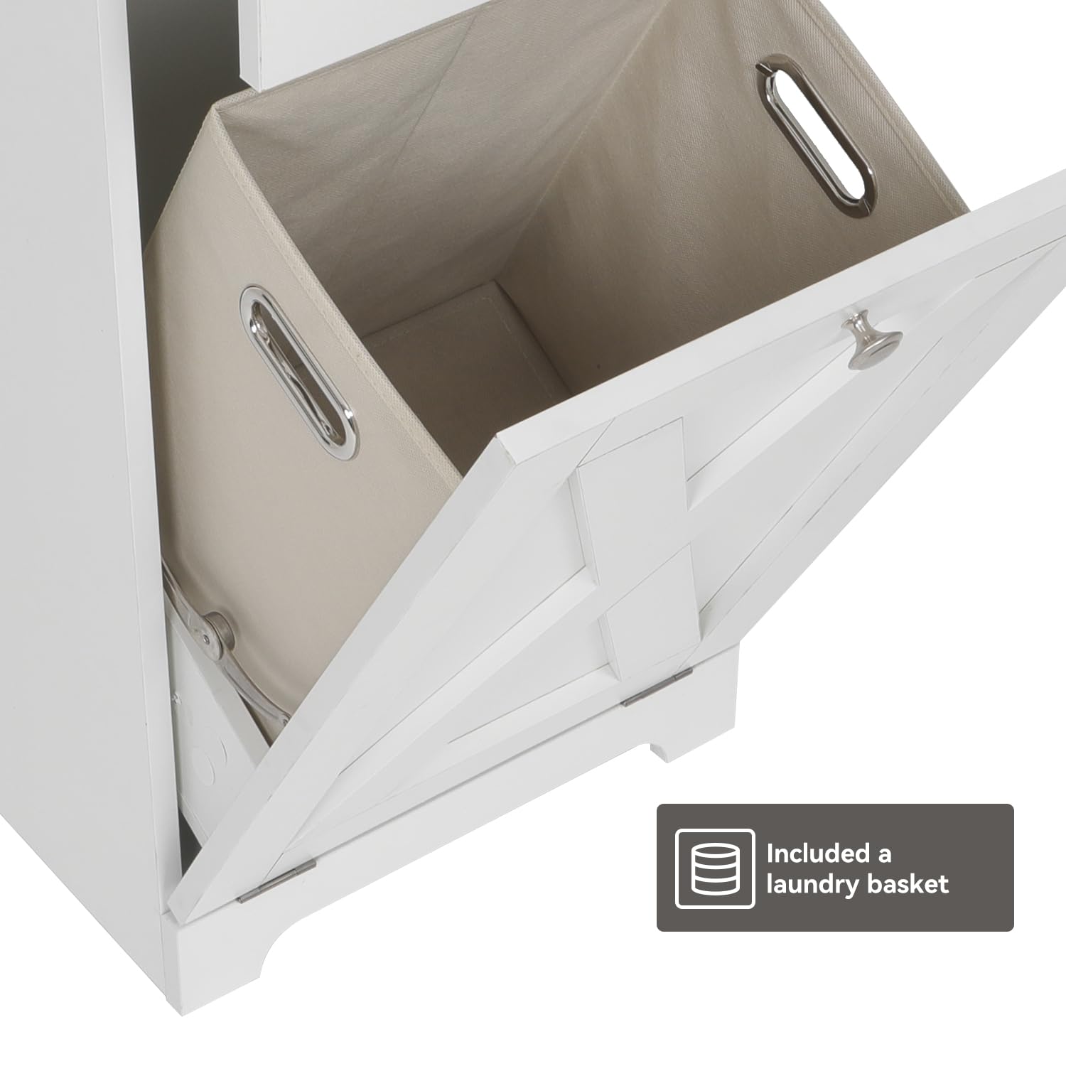 Puluomis Tilt Out Laundry Hamper Cabinet-Free Standing Kitchen Bathroom Laundry Cabinet-Wooden Bathroom Storage Cabinet with Drawer-White