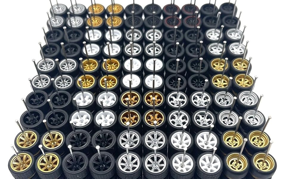 Mixed/Random Real Riders Wheels Rims Tires Set for 10 Cars for Hot Wheels/Macthbox 1/64 Scale