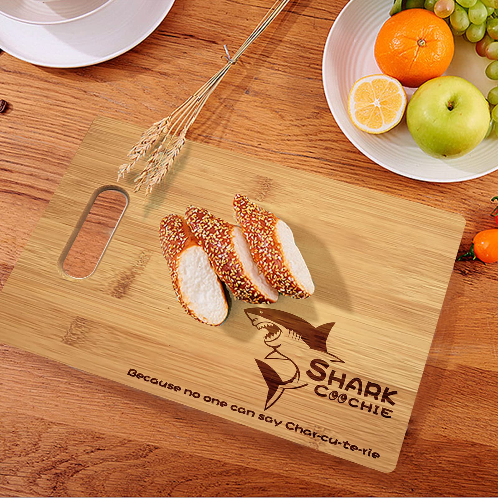 Shark Coochie Charcuterie Board Bamboo Cutting Board for Meat and Cheese Personalized Charcuterie Board Handmade Cutting Boards (Board C,11‘’)