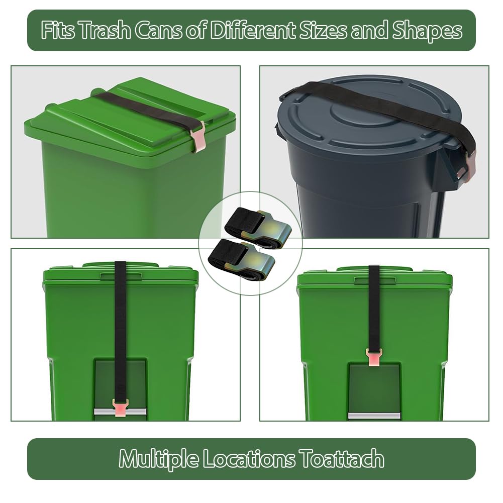 Trash Can Lid Locks, Garbage Can Locks for Animals, Outdoor Bear Proof Trash Can Strap for Raccoon Repellent、Rodent、Squirrel、Dog, Locking Garbage Can During Strong Winds