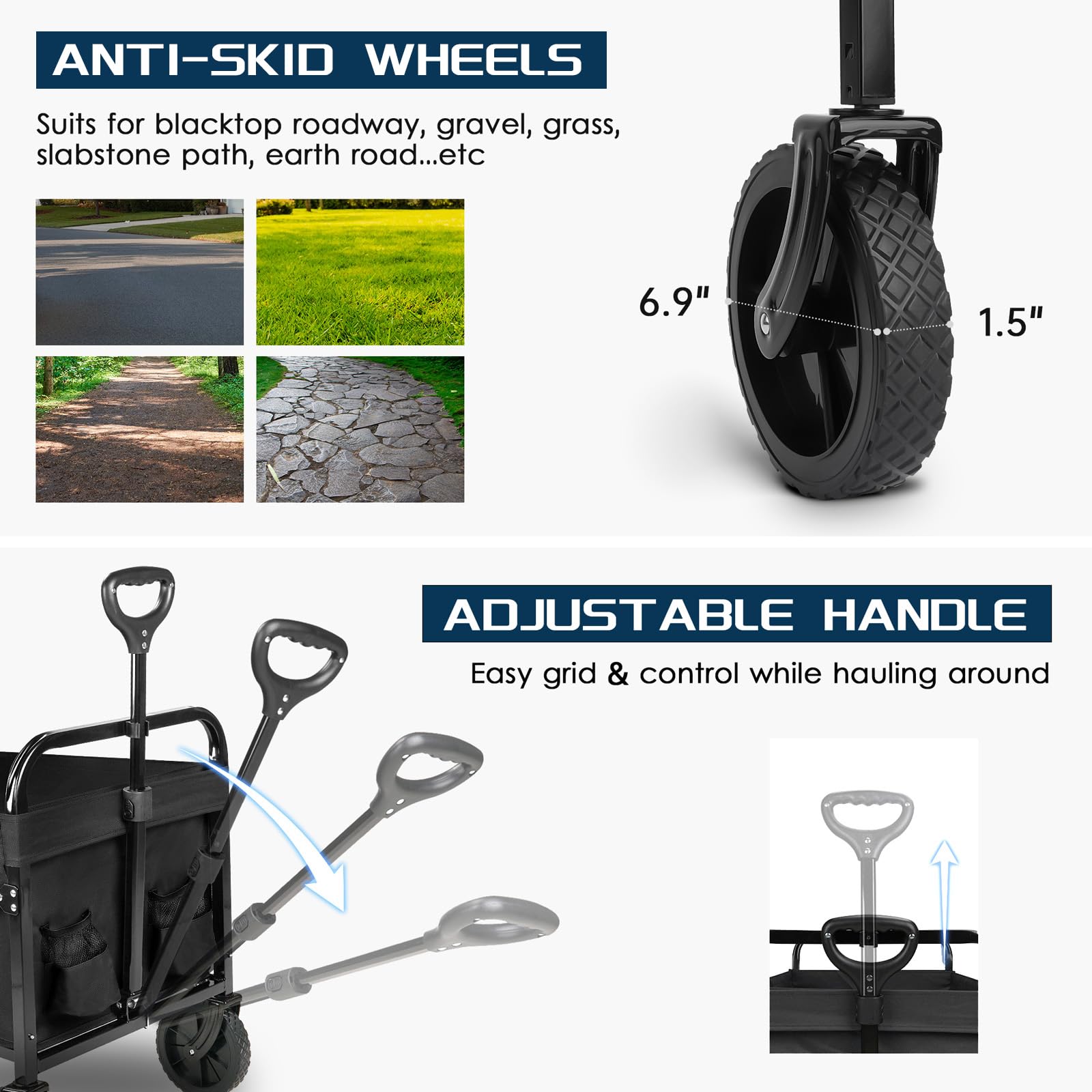 Kamopot Collapsible Wagon Cart,Folding Wagon for Grocery,Foldable Beach Wagon.Utility Shopping Cart on Wheels.220lb Heavy Duty w/Cupholders & DIY Wheels (Black)