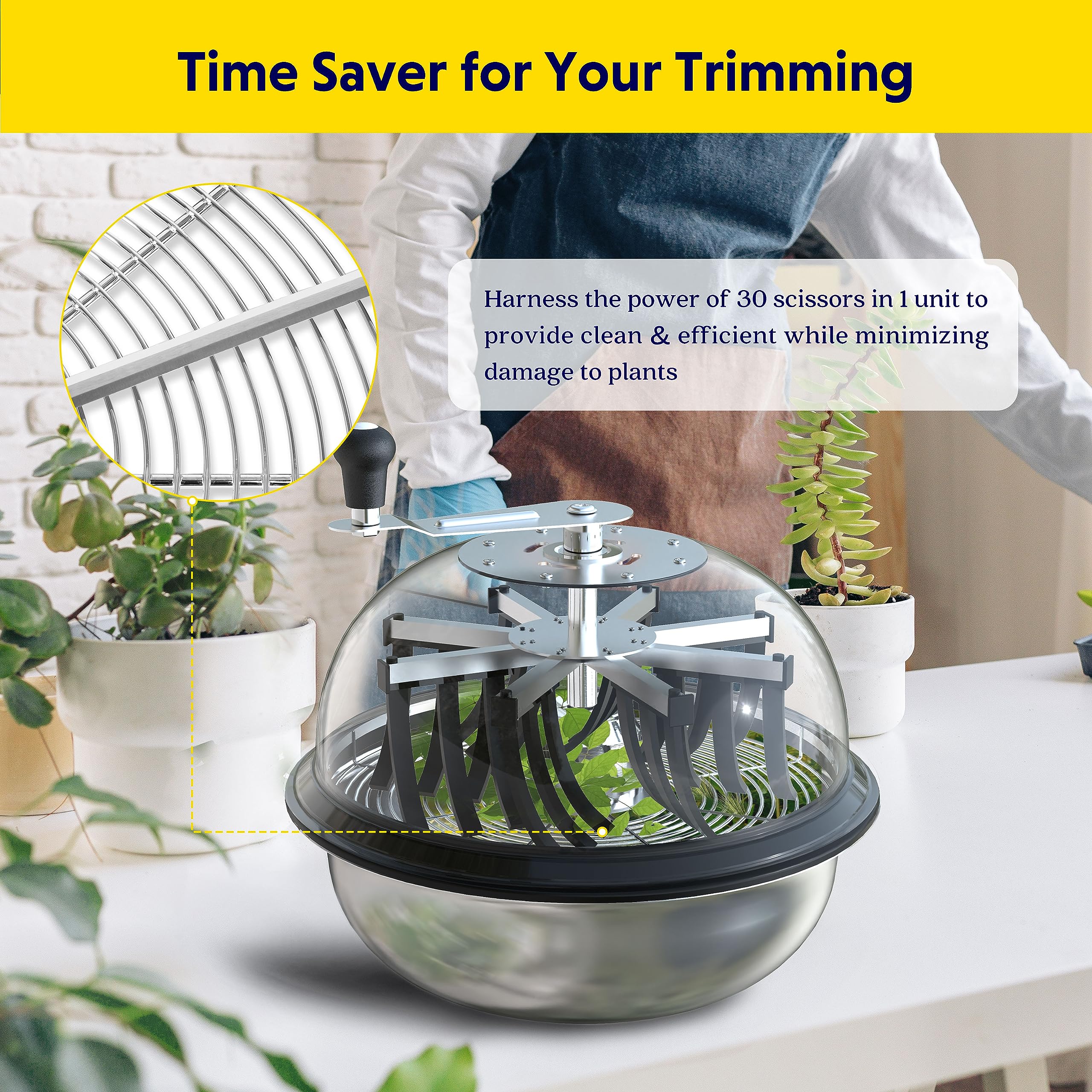 iPower Bud Leaf Bowl Trimmer 19" with Sharp Stainless Steel Blades, Twist Spin Cutting and 3ft 6-Layer Detachable Herb Drying Rack for Buds, Leaves, Flowers, Hydroponics Plants