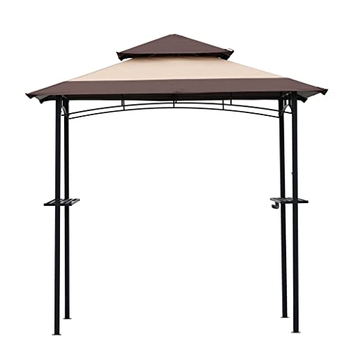 KFJBX Outdoor Grill Gazebo 8 X 5 Ft Shelter Tent Double Tier Soft Top Canopy and Steel Frame with Hook and Bar Counters