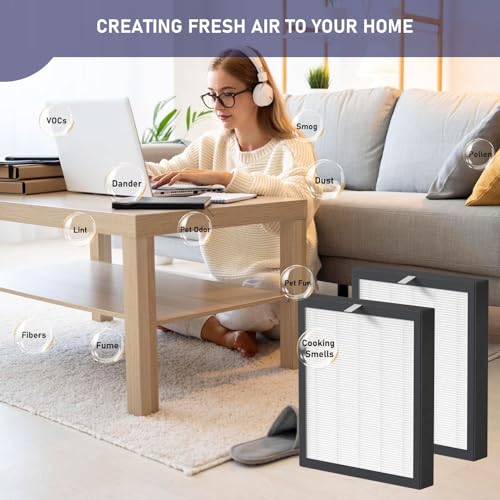 Ontheone TZ-K2 True HEPA Filter Replacement Compatible with ToLife TZ-K2 Air Cleaner Purifier, TZ-K2-A 3-in-1 HEPA High-Efficiency Activated Carbon Filter, 2 Pack