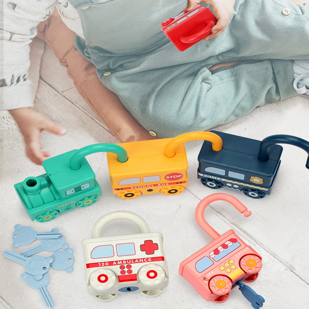miYou Kids Matching Locks Game Toy with Keys Numbers Matching Early Preschool Educational Toys Train