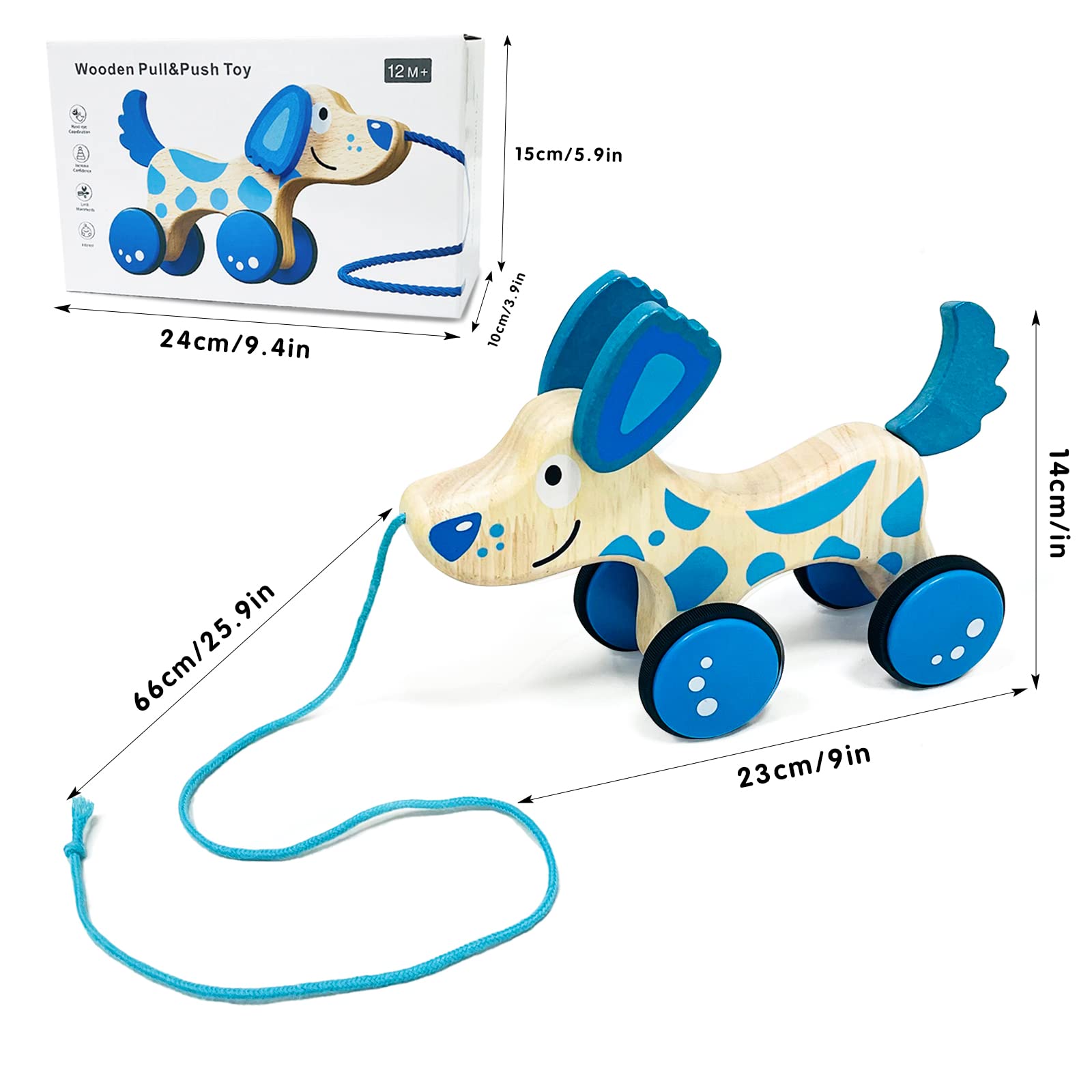 QODOFLR Pull Toy Dog for Toddlers 1-3 Toddler Pulling Toy Wood Toddler Toy Wooden Pull Toy Pull Along Wood Toy Pull Dog Toy for Toddler STEM Push and Pull Toys for Toddlers 1-3