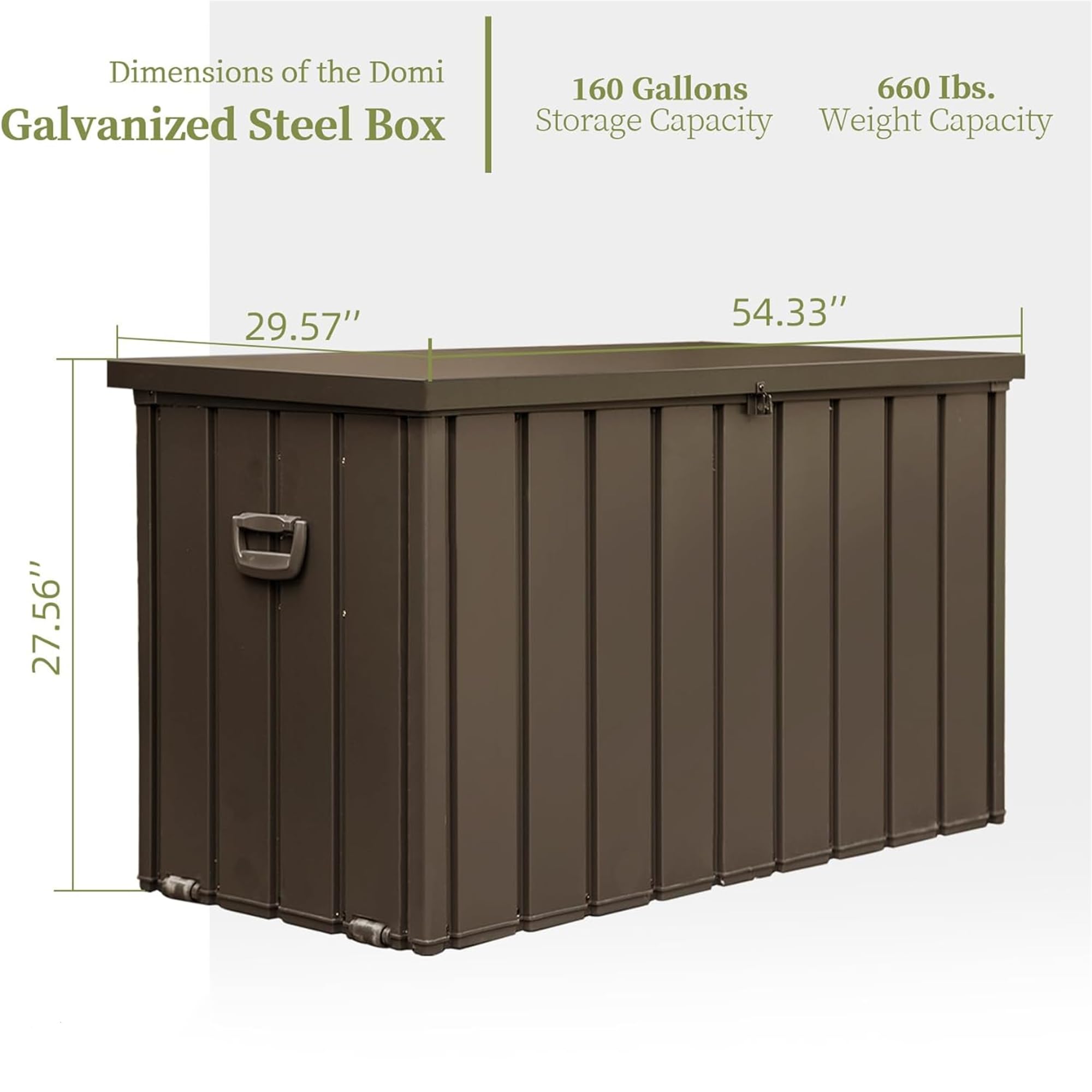SEALAMB 160 Gallon Metal Outdoor Storage Deck Box, Waterproof Deck Box with Side Handle & Mobility Rollers, Indoor Storage Bin for Organizing Patio Furniture Cushions, Garden Pool Tools, Lockable